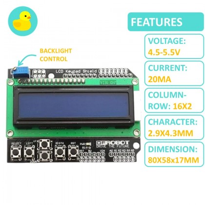1602 16x2 Character LCD Keypad Shield For Arduino
