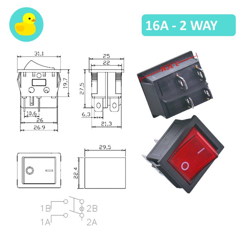 KCD4 Rocker On / Off Switch With Red Light 250VAC 16A / 30A